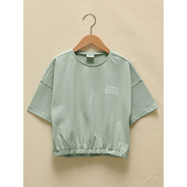 Bisiklet Yaka Baskılı Kısa Kollu Organik Pamuklu Kız Çocuk Sweatshirt