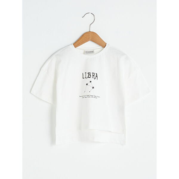 Bisiklet Yaka Terazi Burç Baskılı Kısa Kollu Kız Çocuk Tişört Bisiklet Yaka Terazi Burç Baskılı Kısa Kollu Kız Çocuk Tişört