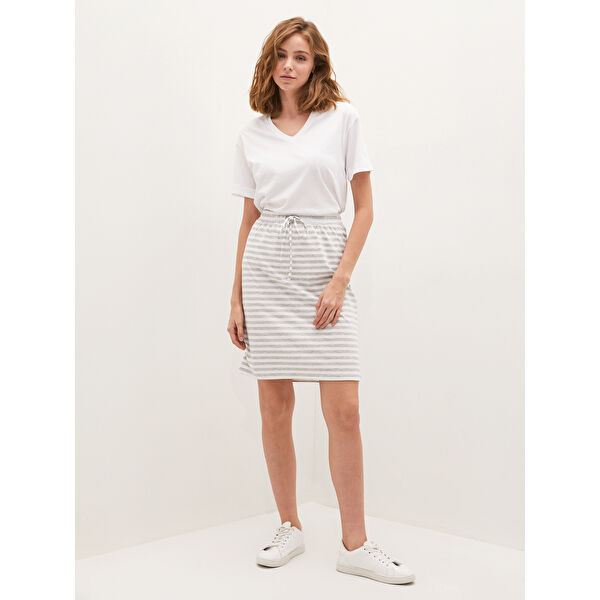 LCW CLASSIC Beli Lastikli Çizgili Kadın Etek