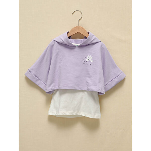 Kapüşonlu Baskılı Kısa Kollu Organik Pamuklu Kız Çocuk Sweatshirt ve Atlet Kapüşonlu Baskılı Kısa Kollu Organik Pamuklu Kız Çocuk Sweatshirt ve Atlet