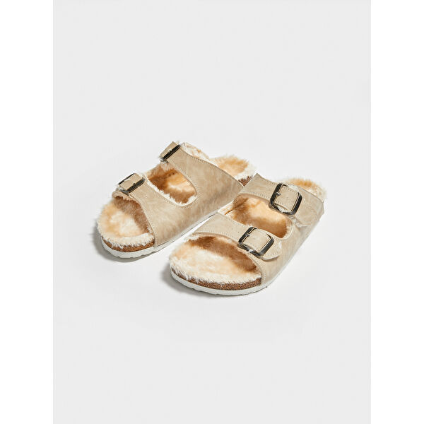 Çift Tokalı Tüylü Kadın Terlik