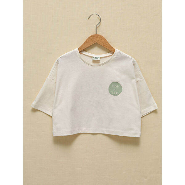 Bisiklet Yaka Baskılı Kısa Kollu Organik Pamuklu Kız Çocuk Tişört