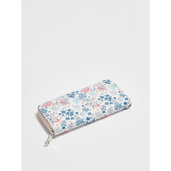 Çiçek Baskılı Deri Görünümlü Kadın Cüzdan