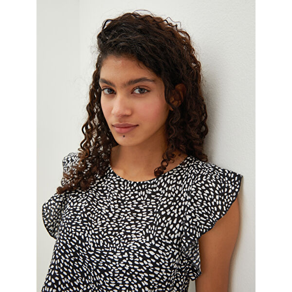 LCW CASUAL Bisiklet Yaka Desenli Kolsuz Krinkle Kumaş Kadın Bluz