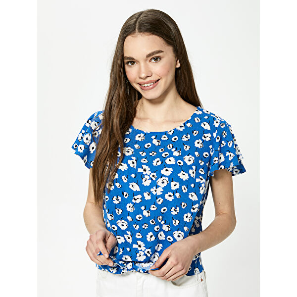 LCW CASUAL Bisiklet Yaka Çiçek Baskılı Kısa Kollu Viskon Kadın Bluz