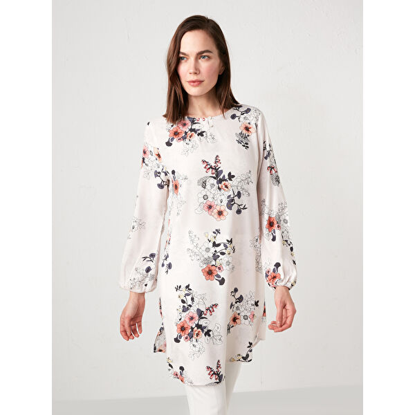 LCW GRACE Bisiklet Yaka Çiçek Baskılı Uzun Kollu Viskon Kadın Tunik