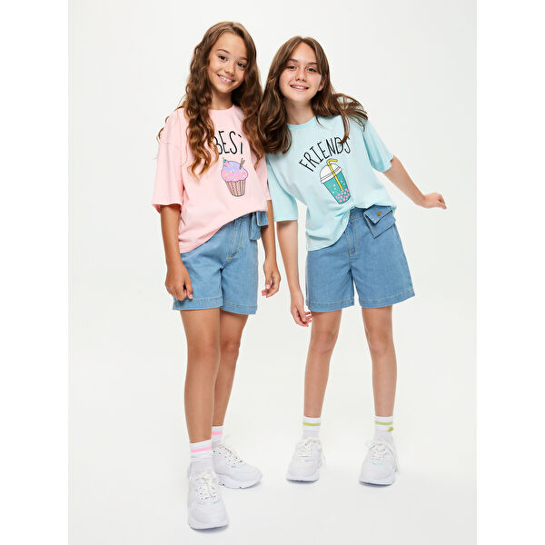 Basic Kız Çocuk Jean Şort ve Cüzdan