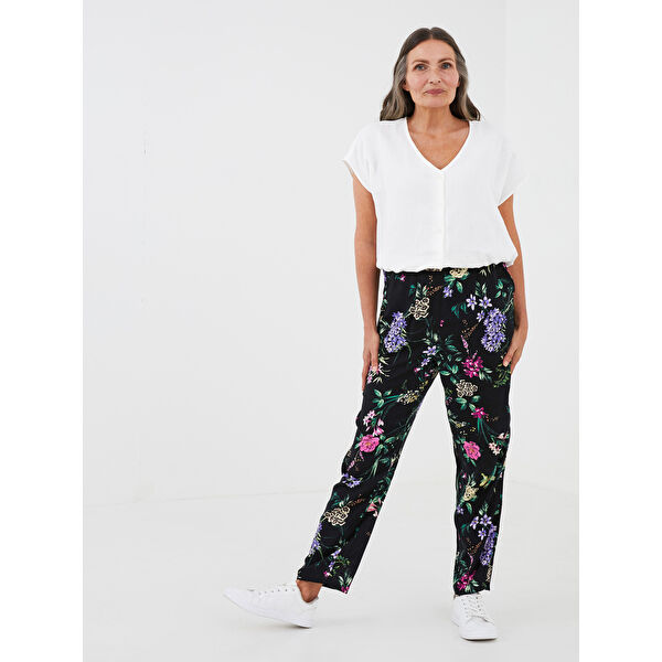 LCW GRACE Beli Lastikli Çiçek Baskılı Viskon Kadın Pantolon