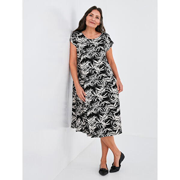 LCW GRACE Bisiklet Yaka Baskılı Kısa Kollu Viskon Kadın Elbise
