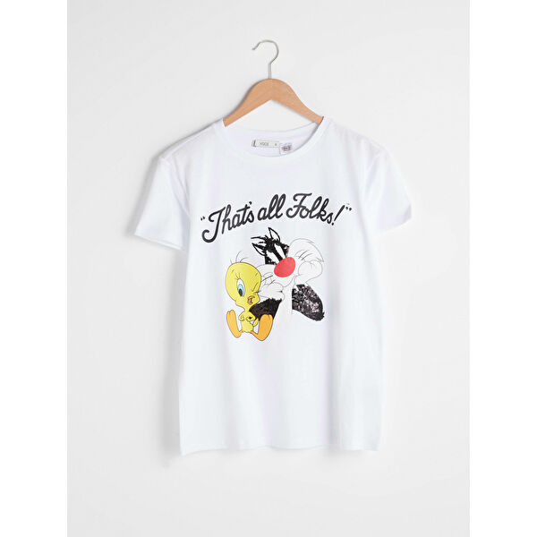 XSIDE Bisiklet Yaka Looney Tunes Baskılı Pamuklu Kadın Tişört