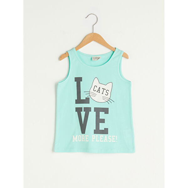 Bisiklet Yaka Baskılı Pamuklu Kız Çocuk Atlet