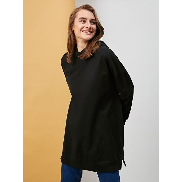 MODEST Kapüşon Yaka Smileyworld Baskılı Uzun Kollu Kadın Tunik