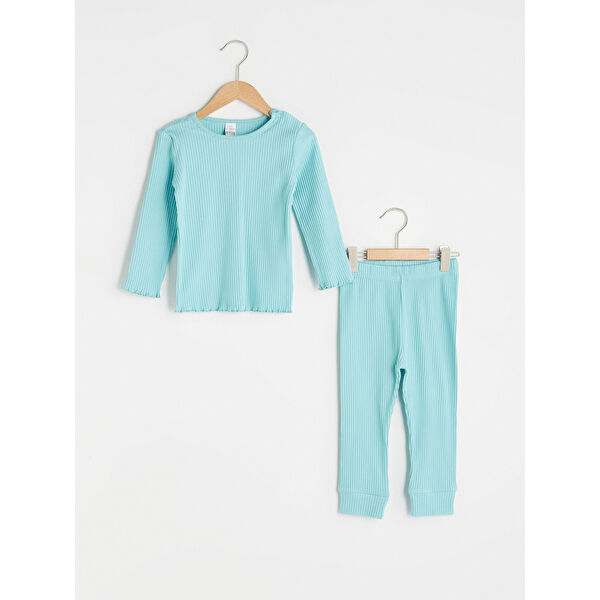Bisiklet Yaka Uzun Kol Basic Pamuklu Kız Bebek Pijama Takımı