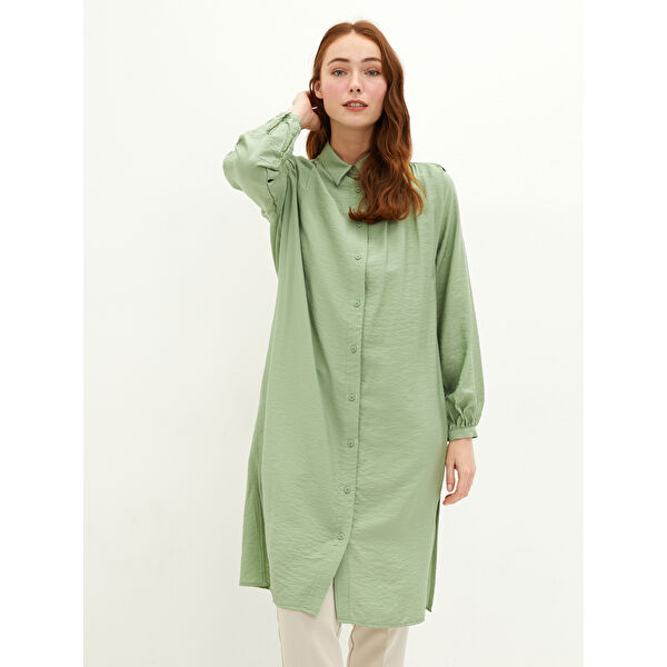 MODEST Gömlek Yaka Düz Uzun Kollu Oversize Kadın Tunik