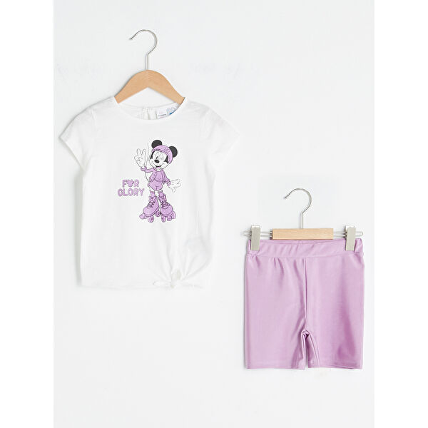 Bisiklet Yaka Kısa Kollu Minnie Mouse Baskılı Kız Bebek Tişört ve Şort 2'li Takım Bisiklet Yaka Kısa Kollu Minnie Mouse Baskılı Kız Bebek Tişört ve Şort 2'li Takım