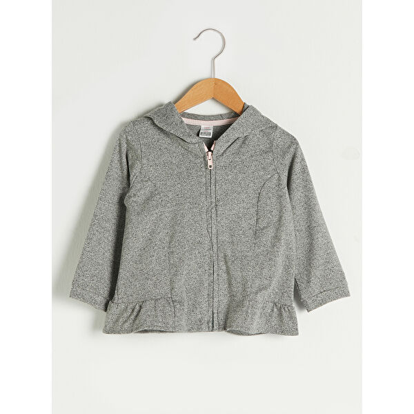 Kapüşonlu Uzun Kollu Basic Kız Bebek Fermuarlı Sweatshirt