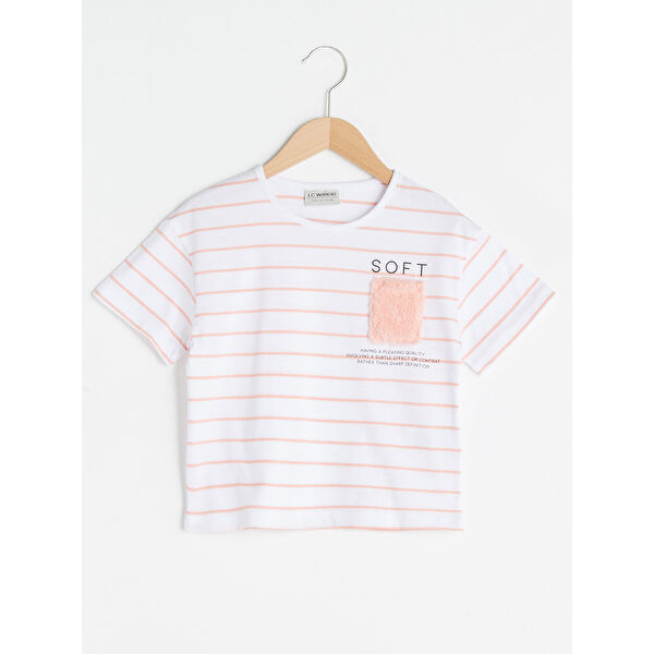Bisiklet Yaka Çizgili Kısa Kollu Kız Çocuk Tişört