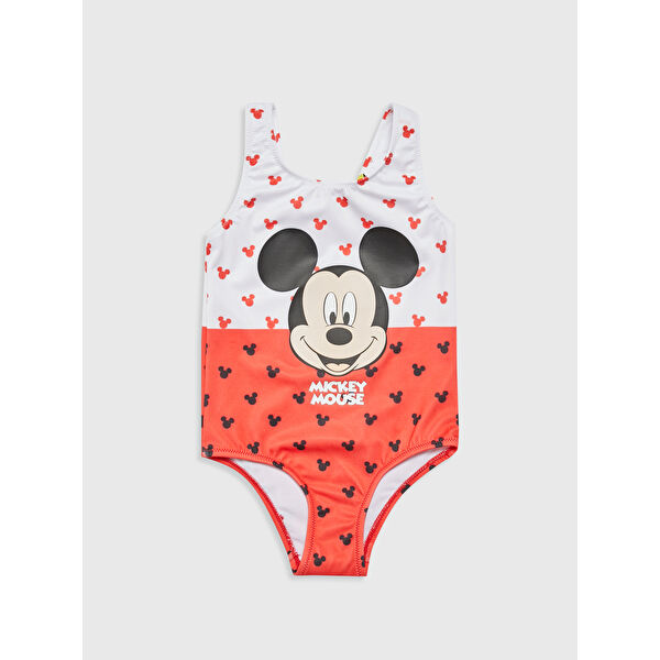 Esnek Kumaştan Mickey Mouse Baskılı Kız Çocuk Mayo