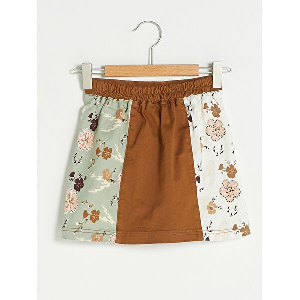 Beli Lastikli Çiçek Desenli Gabardin Kız Çocuk Etek