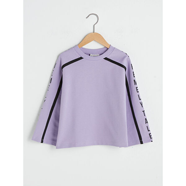 Bisiklet Yaka Yazı Baskılı Uzun Kollu Kız Çocuk Sweatshirt