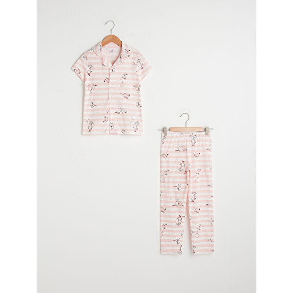 Gömlek Yaka Desenli Kısa Kollu Pamuklu Kız Çocuk Kız Çocuk Pijama Takımı