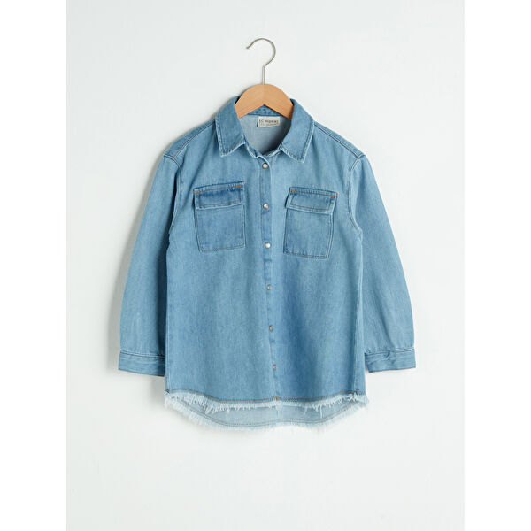 Pamuklu Basic Uzun Kollu Kız Çocuk Jean Gömlek Pamuklu Basic Uzun Kollu Kız Çocuk Jean Gömlek