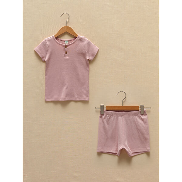 Bisiklet Yaka Kısa Kol Basic Organik Pamuklu Kız Bebek Pijama Takımı