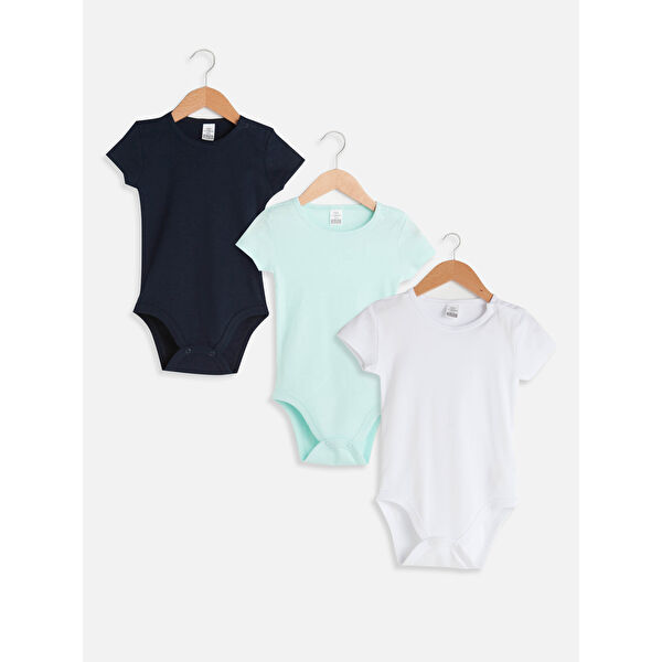 Bisiklet Yaka Kısa Kollu Basic Pamuklu Erkek Bebek Çıtçıtlı Body 3'lü Bisiklet Yaka Kısa Kollu Basic Pamuklu Erkek Bebek Çıtçıtlı Body 3'lü