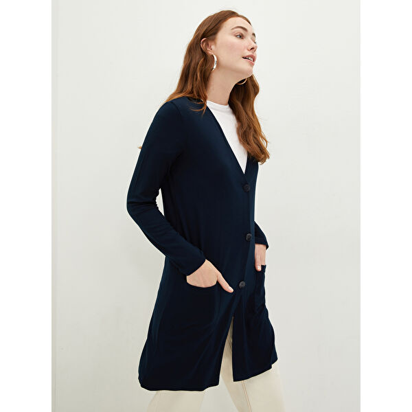 LCW BASIC V Yaka Düz Uzun Kollu Viskon Kadın Hırka