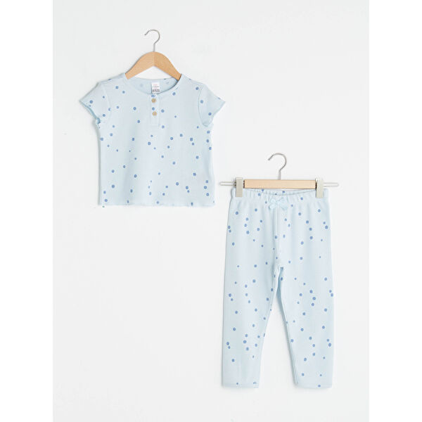 Bisiklet Yaka Kısa Kollu Puantiye Baskılı Kız Bebek Bluz ve Pantolon 2'li Takım