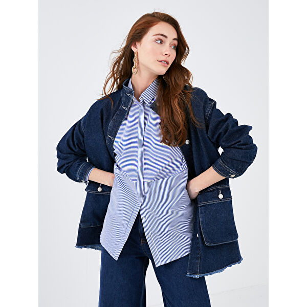 LCW CLASSIC Dik Yaka Standart Fit Cep Detaylı Kadın Jean Ceket LCW CLASSIC Dik Yaka Standart Fit Cep Detaylı Kadın Jean Ceket