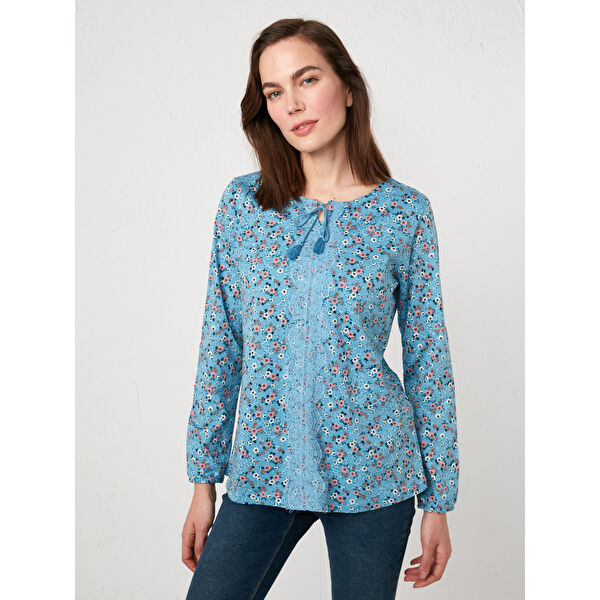 LCW GRACE Bağlamalı Yaka Baskılı Nakış Desenli Uzun Kollu Kadın Bluz
