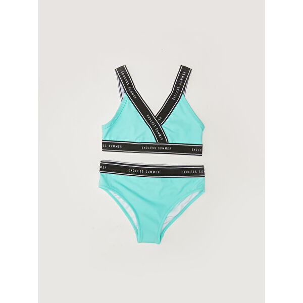 Esnek Kumaştan Yazı Baskılı Kız Çocuk Bikini