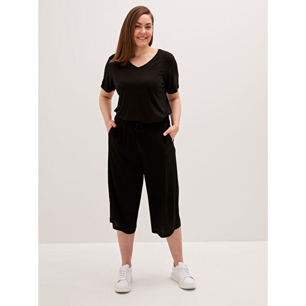 Beli Lastikli Cep Detaylı Krinkle Kumaş Kadın Capri