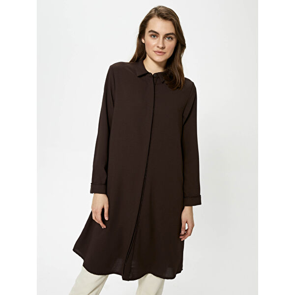 LCW GRACE Gömlek Yaka Düz Uzun Kollu Şifon Kadın Tunik