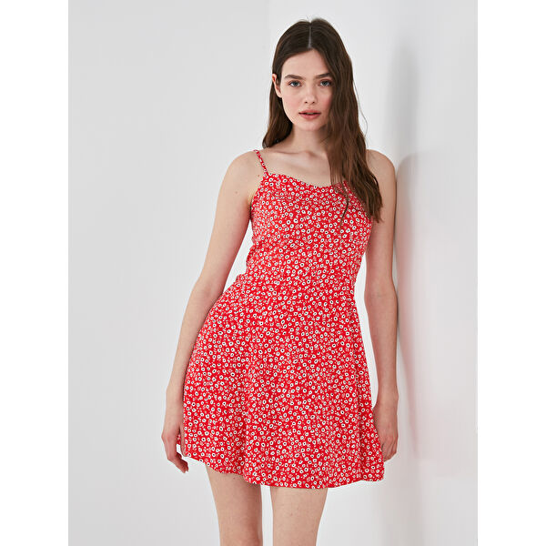 LCW CASUAL Askılı Çiçek Baskılı Viskon Kadın Elbise