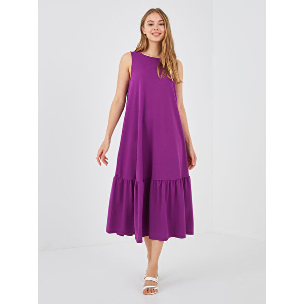 LCW CASUAL Bisiklet Yaka Kolsuz Fırfır Detaylı Kadın Elbise