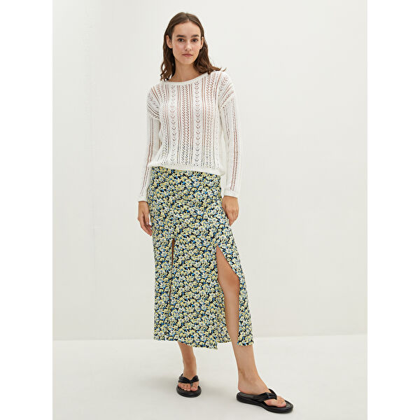 LCW CASUAL Beli Lastikli Çiçekli A Kesim Maroken Kumaş Kadın Etek LCW CASUAL Beli Lastikli Çiçekli A Kesim Maroken Kumaş Kadın Etek