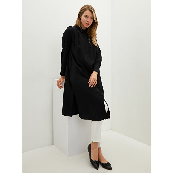 MODEST Gömlek Yaka Düz Uzun Kollu Oversize Dobby Kumaş Kadın Tunik MODEST Gömlek Yaka Düz Uzun Kollu Oversize Dobby Kumaş Kadın Tunik