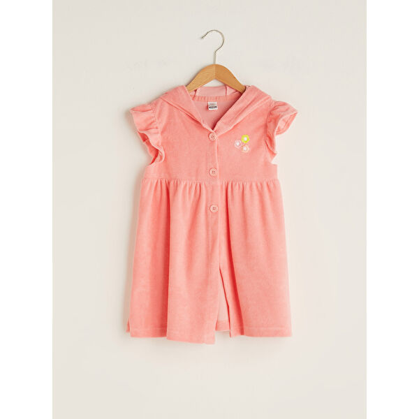 Kapüşonlu Nakış Detaylı Kız Bebek Bornoz