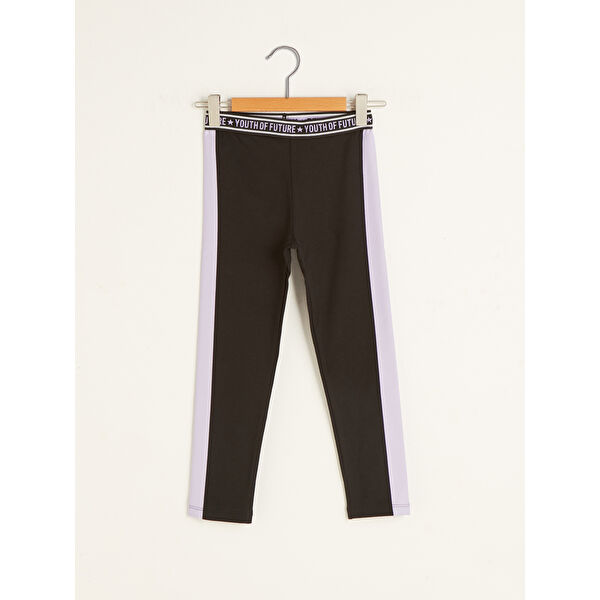 Beli Lastikli Slogan Yazı Baskılı Kız Çocuk Uzun Tayt