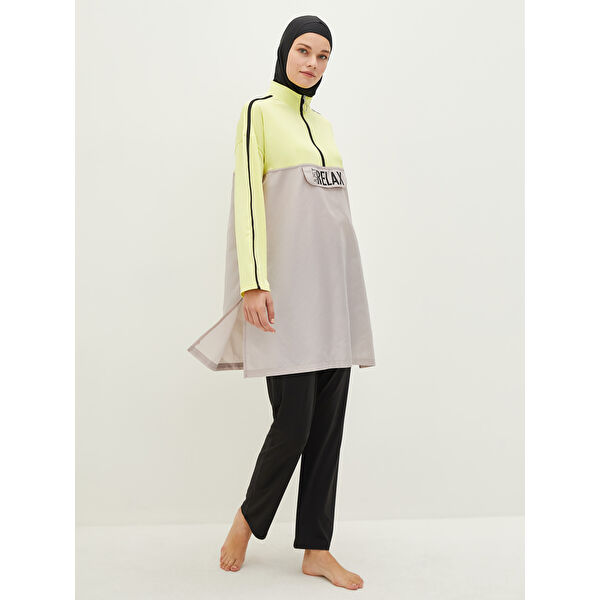 LCW DREAM Dik Yaka Baskılı Uzun Kollu Kadın Tesettür Mayo Takımı