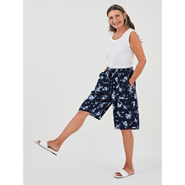 LCW GRACE Beli Lastikli Çiçekli Cep Detaylı Viskon Kadın Bermuda Şort