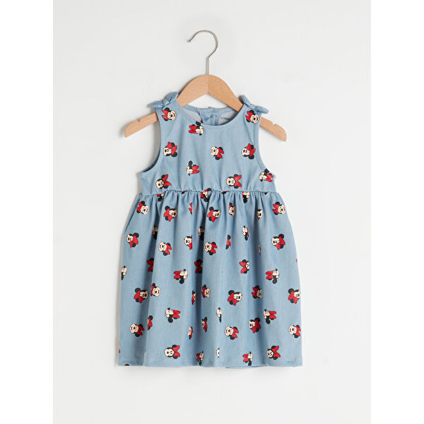 Bisiklet Yaka Minnie Mouse Baskılı Kız Bebek Elbise Bisiklet Yaka Minnie Mouse Baskılı Kız Bebek Elbise