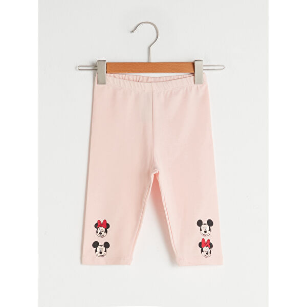 Beli Lastikli Minnie ve Mickey Mouse Baskılı Pamuklu Kız Bebek Tayt