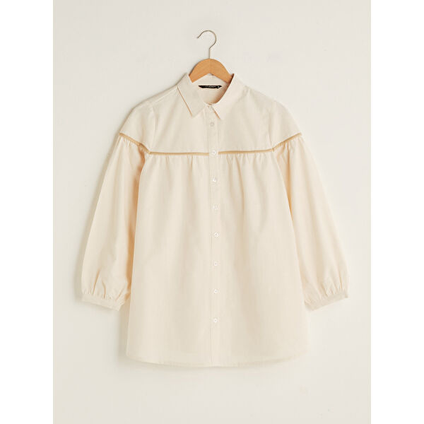 Gömlek Yaka Biye Detaylı Uzun Kollu Poplin Hamile Tunik