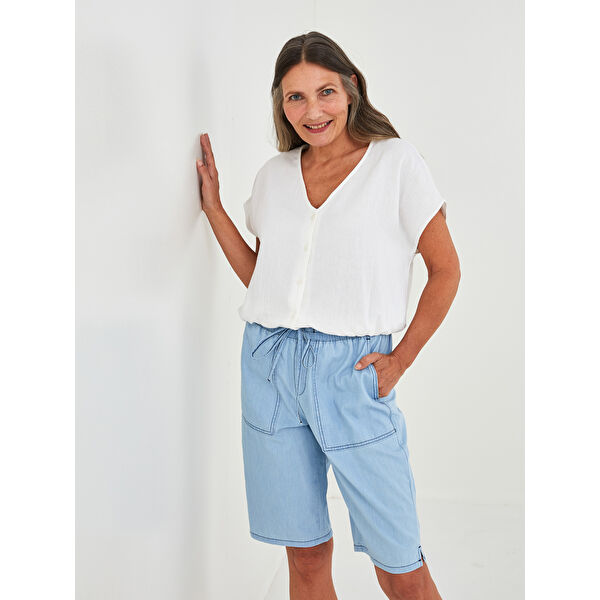 LCW GRACE Beli Lastikli Rahat Kalıp Cep Detaylı Kadın Jean Şort