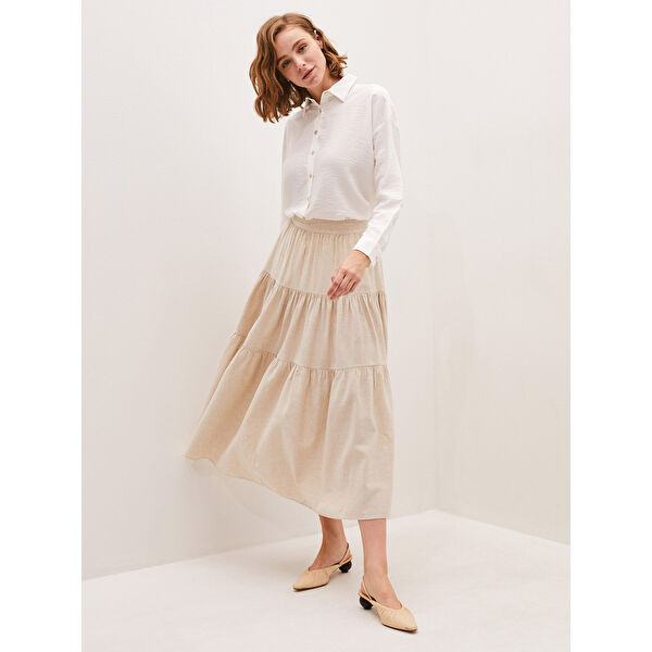 MODEST Yüksek Bel Fırfır Detaylı Kadın Kloş Etek