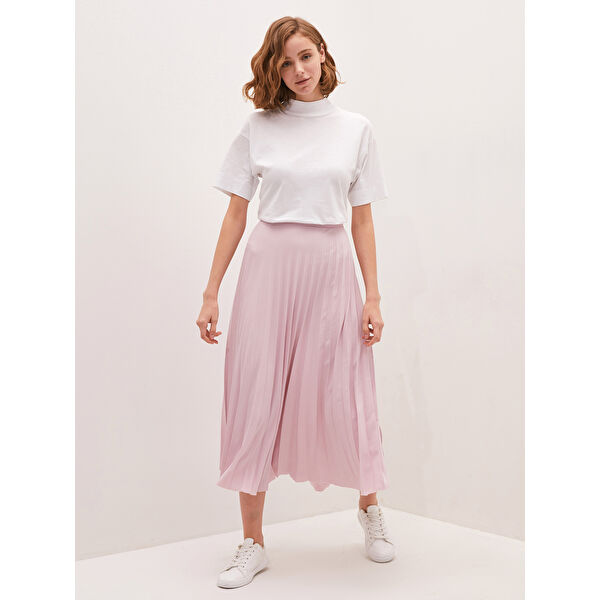 MODEST Fermuar Kapamalı Medine İpeği Kumaş Kadın Pileli Etek