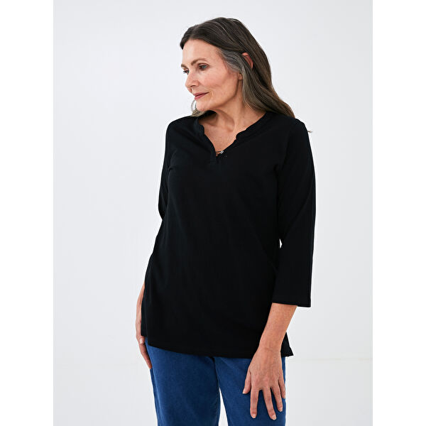 LCW GRACE Kaçık Yaka Düz Pamuklu Kadın Bluz